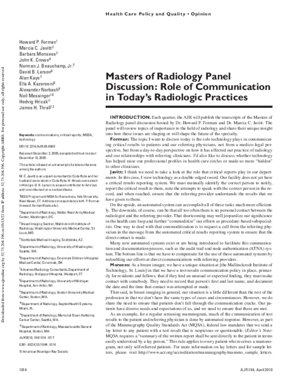(PDF) Masters of Radiology Panel Discussion: Role of Communication in ...