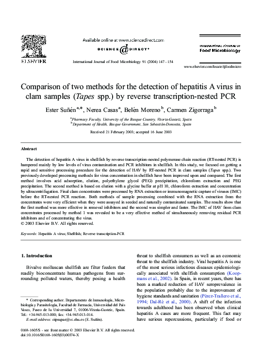 (PDF) Comparison of two methods for the detection of hepatitis A virus ...