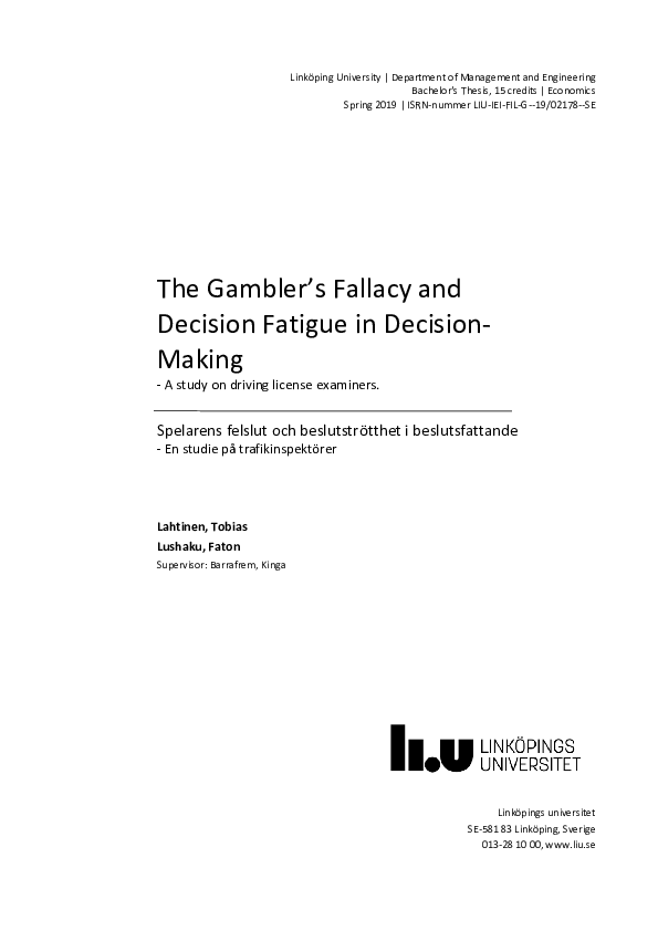 (PDF) The Gambler’s Fallacy and Decision Fatigue in Decision-Making : A ...