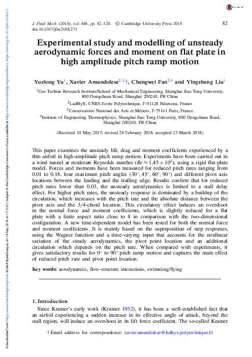 (PDF) Experimental study and modelling of unsteady aerodynamic forces and moment on flat plate ...