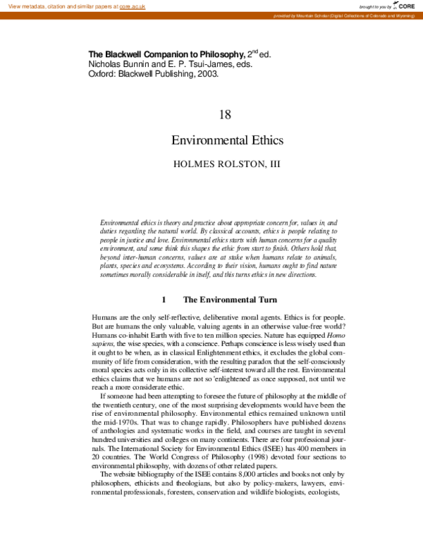(PDF) Environmental ethics