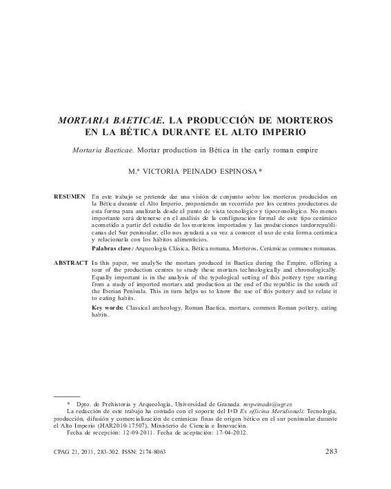 (PDF) Mortaria Baeticae": la producción de morteros en la Bética ...