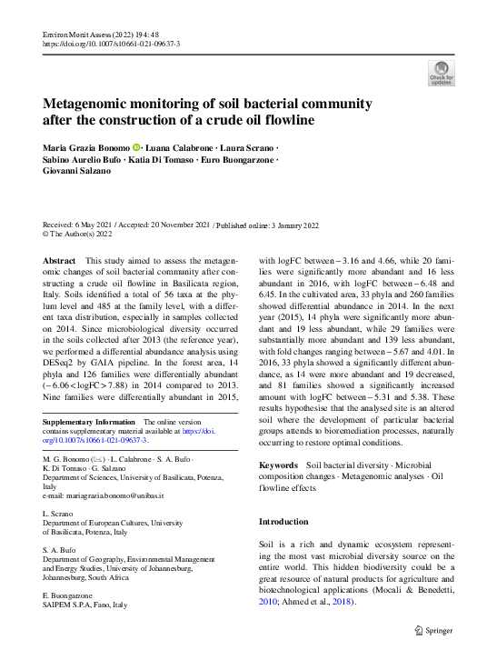 (PDF) Metagenomic monitoring of soil bacterial community after the construction of a crude oil ...