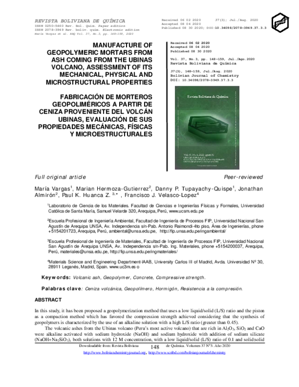 (PDF) Manufacture of geopolymeric mortars from ash coming from the ...