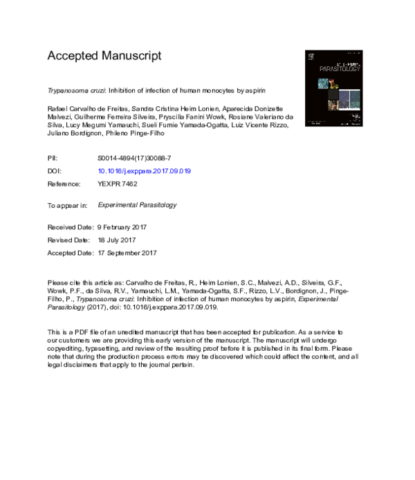 (PDF) Trypanosoma cruzi: Inhibition of infection of human monocytes by ...