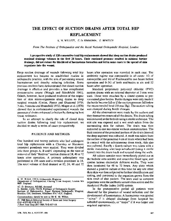 (PDF) The effect of suction drains after total hip replacement