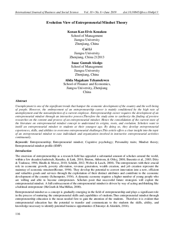(PDF) Evolution View of Entrepreneurial Mindset Theory
