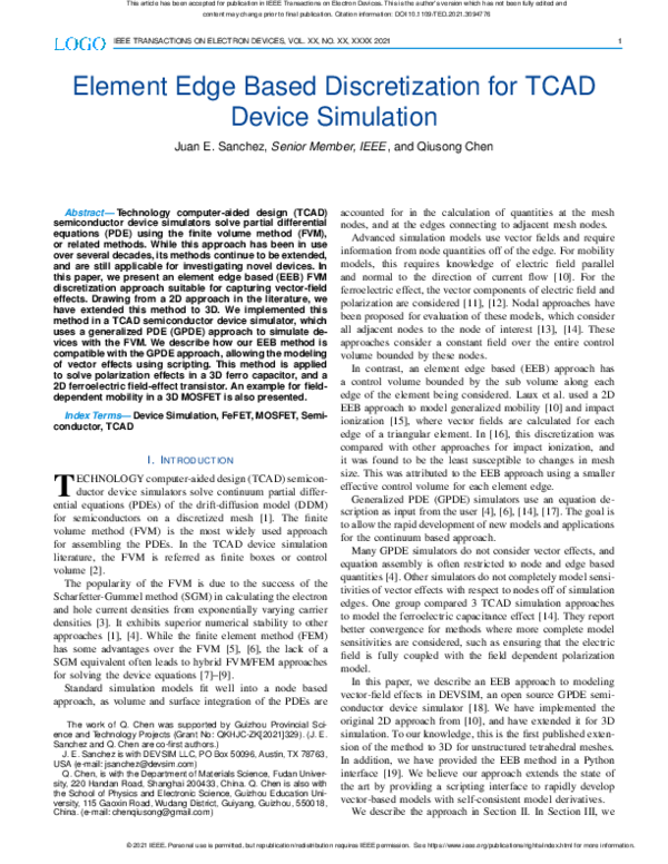 (PDF) Element Edge Based Discretization for TCAD Device Simulation