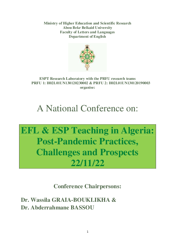 (PDF) A National Conference on: EFL & ESP Teaching in Algeria: Post-Pandemic Practices ...