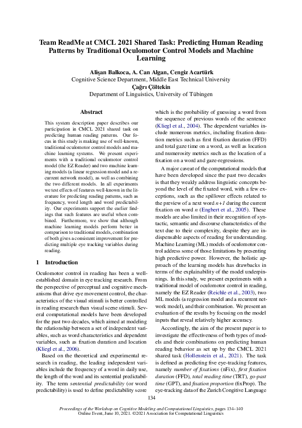 (PDF) Team ReadMe at CMCL 2021 Shared Task: Predicting Human Reading ...