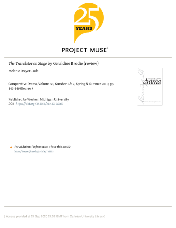 (PDF) The Translator on Stage by Geraldine Brodie