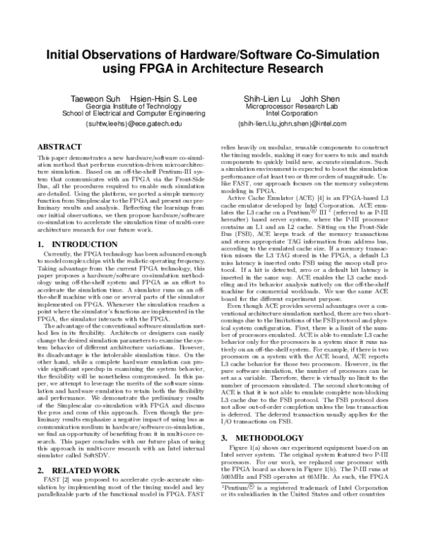 Pdf Initial Observations Of Hardwaresoftware Co Simulation Using