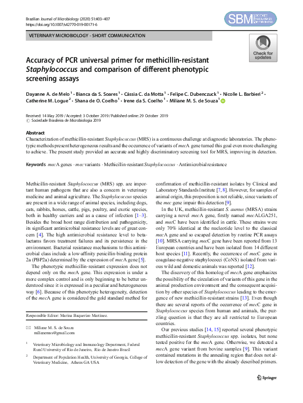 (PDF) Accuracy of PCR universal primer for methicillin-resistant Staphylococcus and comparison ...