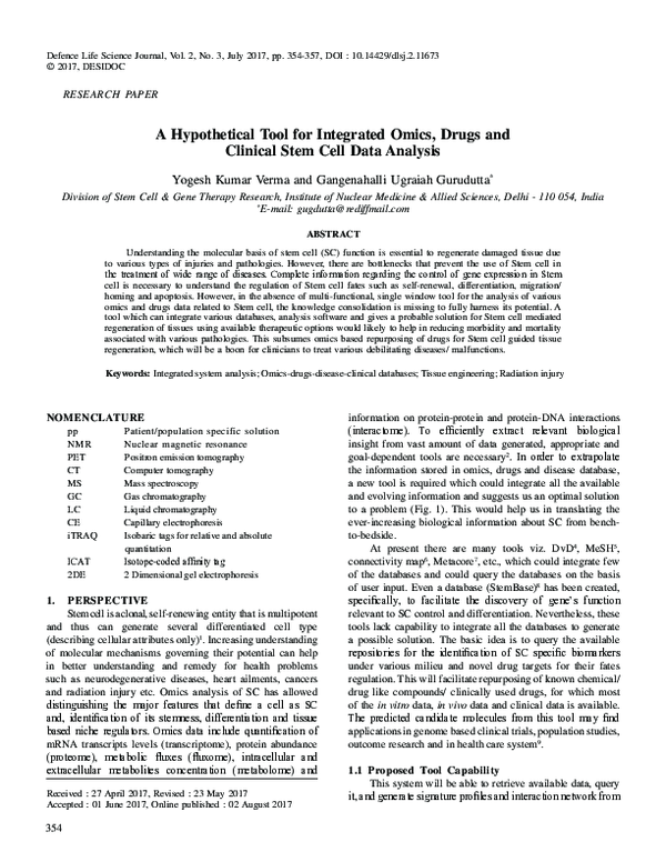 Pdf A Hypothetical Tool For Integrated Omics Drugs And Clinical Stem Cell Data Analysis