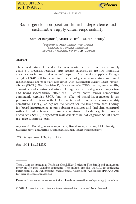 (PDF) Board gender composition, board independence and sustainable ...