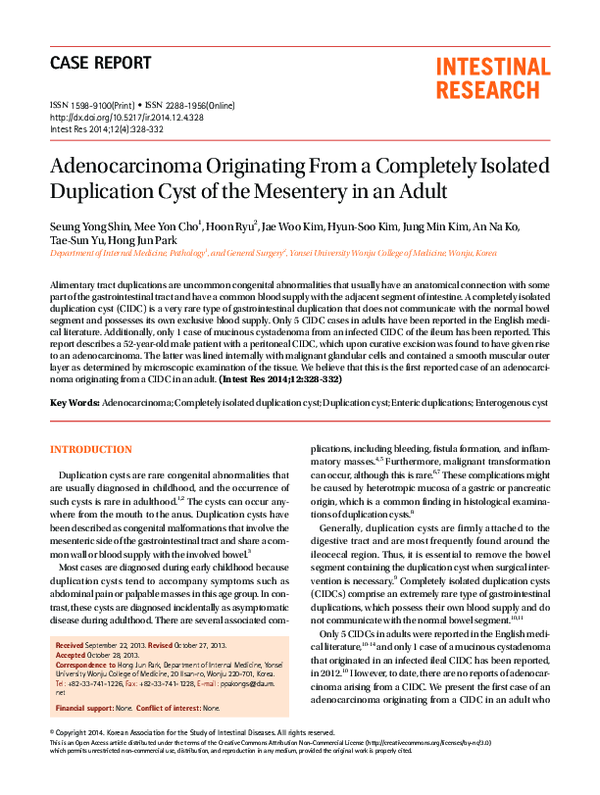 (PDF) Adenocarcinoma Originating From a Completely Isolated Duplication Cyst of the Mesentery in ...