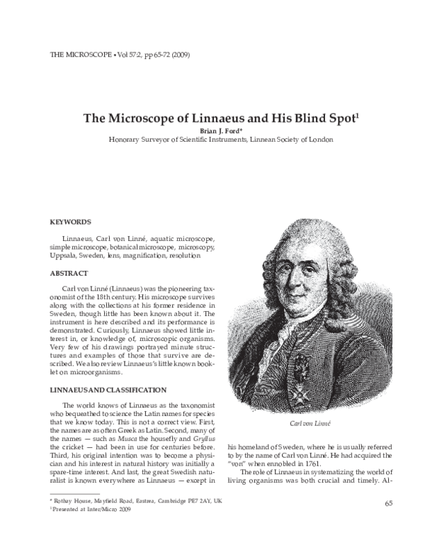 (PDF) The Microscope of Linnaeus and His Blind Spot1