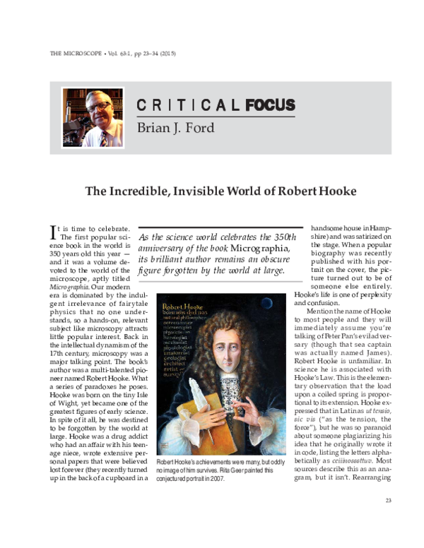 (PDF) The incredible, invisible world of Robert Hooke