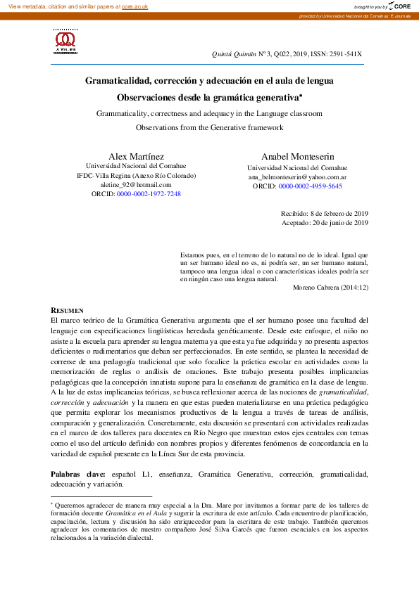 (PDF) Gramaticalidad, corrección y adecuación en el aula de lengua ...