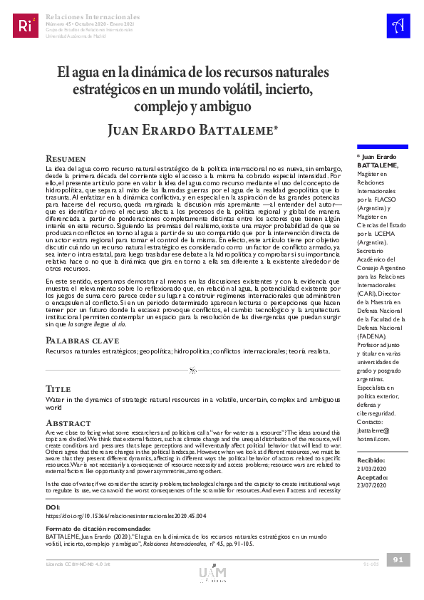 (PDF) El agua en la dinámica de los recursos naturales estratégicos en ...