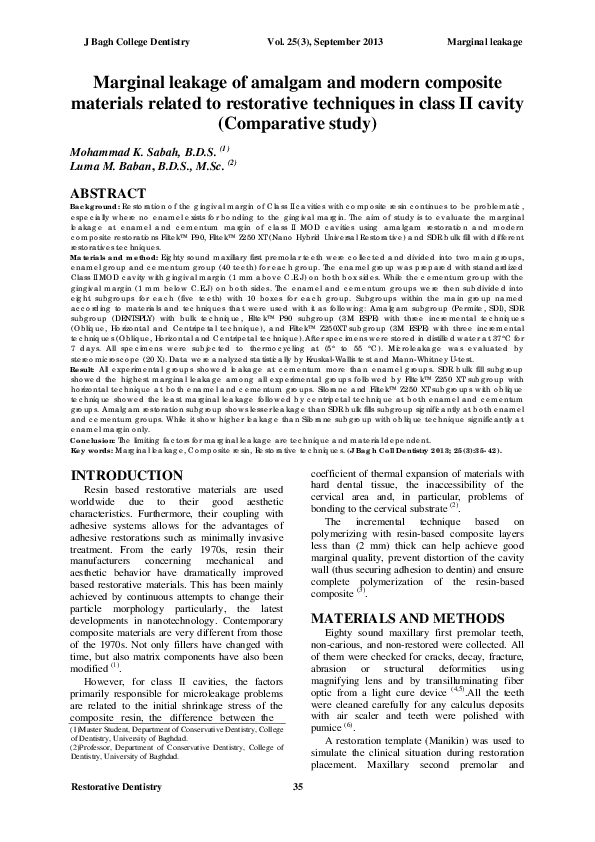 (PDF) Marginal Leakage of Amalgam and Modern Composite Materials ...