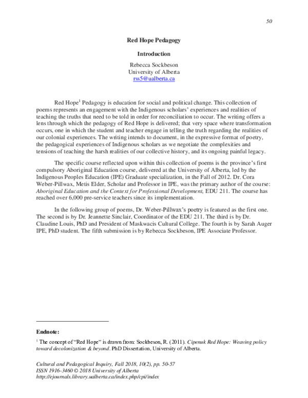 (PDF) Red Hope Pedagogy