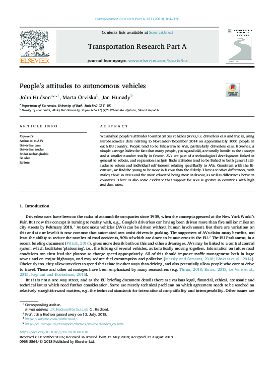 (PDF) People’s attitudes to autonomous vehicles