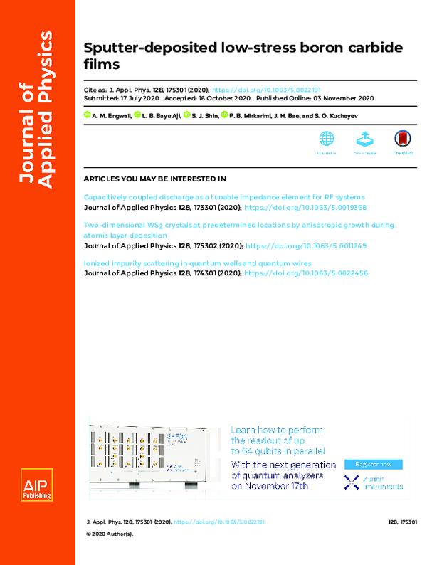 (PDF) Sputter-deposited low-stress boron carbide films