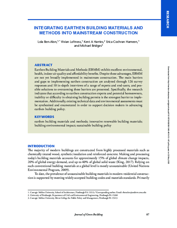 (PDF) Integrating Earthen Building Materials and Methods Into Mainstream Construction
