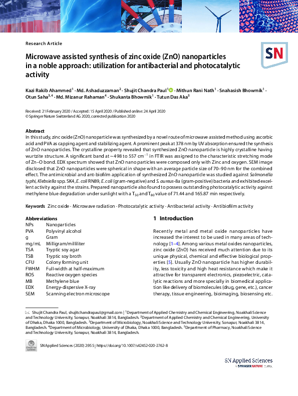 (PDF) Microwave assisted synthesis of zinc oxide (ZnO) nanoparticles in ...