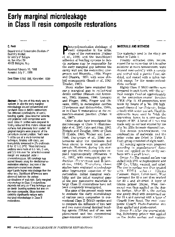 Pdf Evaluating Early Marginal Microleakage In Class Ii Restorations