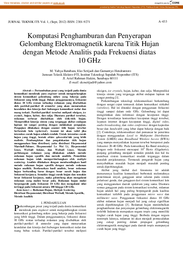 (PDF) Komputasi Penghamburan dan Penyerapan Gelombang Elektromagnetik karena Titik Hujan dengan ...