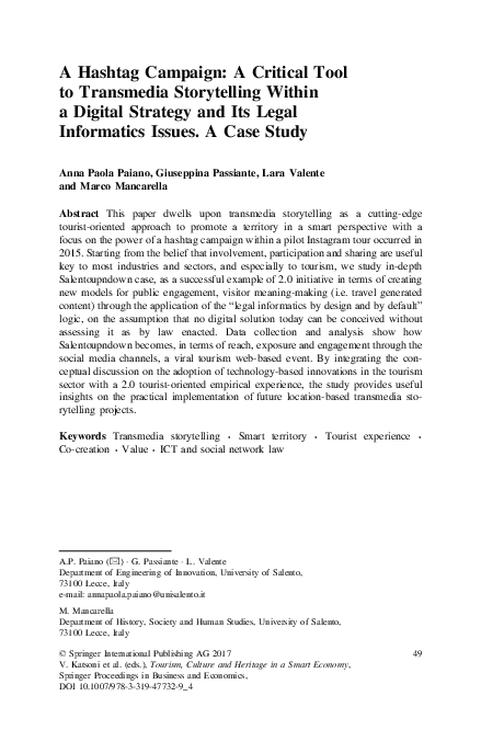 (PDF) A Hashtag Campaign: A Critical Tool to Transmedia Storytelling Within a Digital Strategy ...