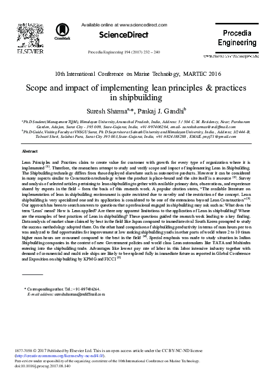 (PDF) Paper 3: Scope and impact of implementing lean principles & practices in shipbuilding