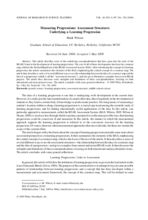 (PDF) Measuring progressions: Assessment structures underlying a learning progression