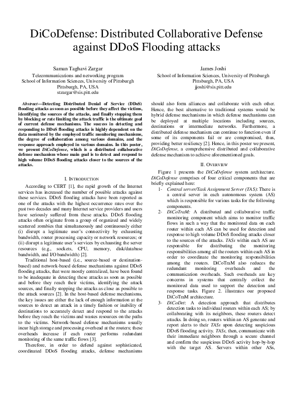 (PDF) DiCoDefense: Distributed Collaborative Defense against DDoS ...