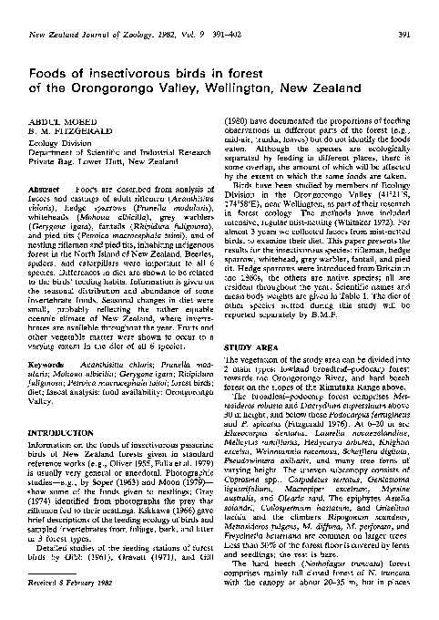 (PDF) Foods of insectivorous birds in forest of the Orongorongo Valley ...