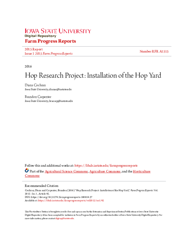 (PDF) Hop Research Project: Installation of the Hop Yard