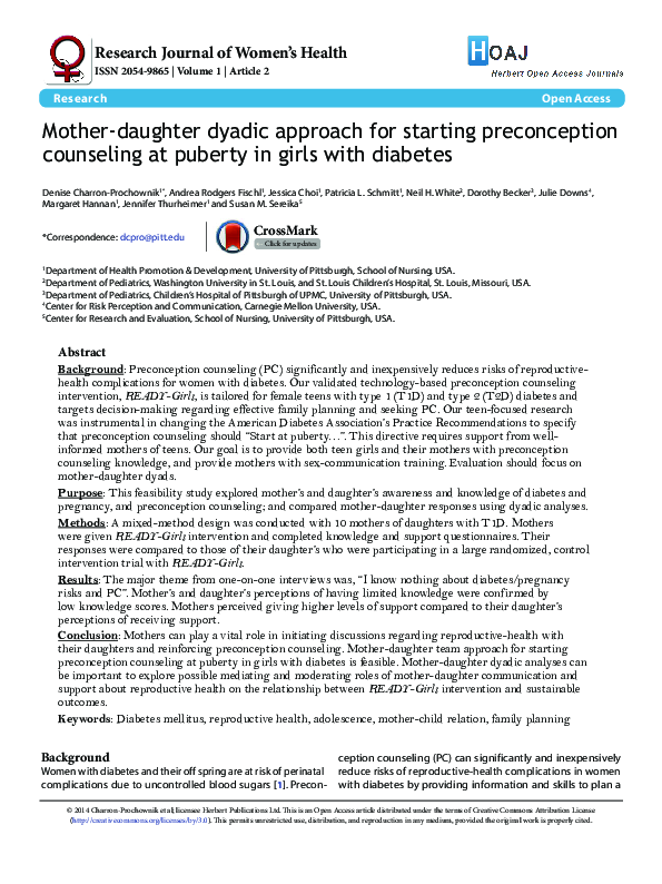 (PDF) Mother-daughter dyadic approach for starting preconception ...