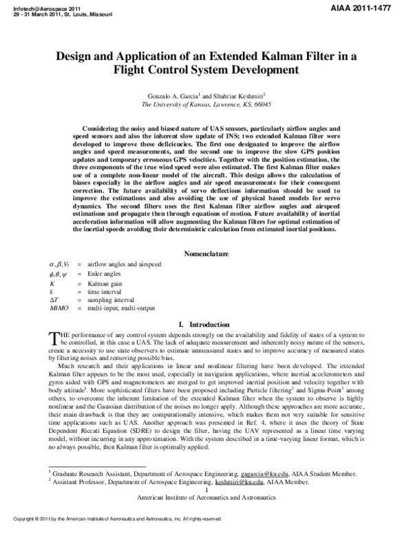 (PDF) Design and Application of an Extended Kalman Filter in a Flight ...