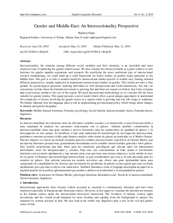 (PDF) Gender and Middle-East: An Intersectionality Perspective