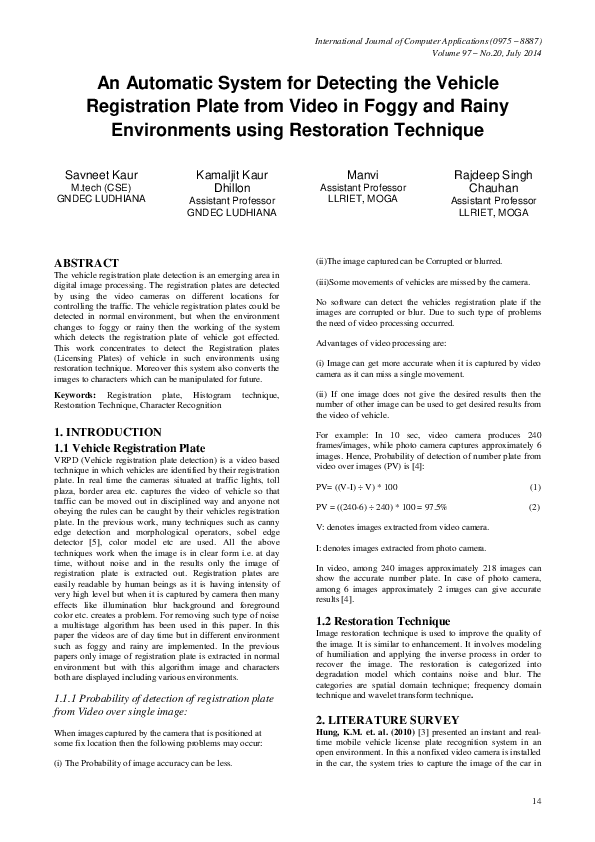 (PDF) An Automatic System for Detecting the Vehicle Registration Plate ...