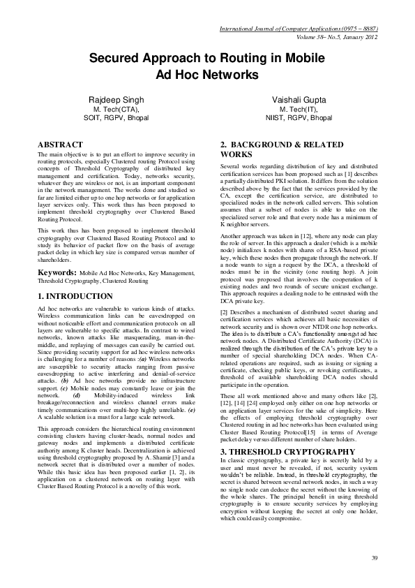 (PDF) Secured Approach to Routing in Mobile Ad Hoc Networks