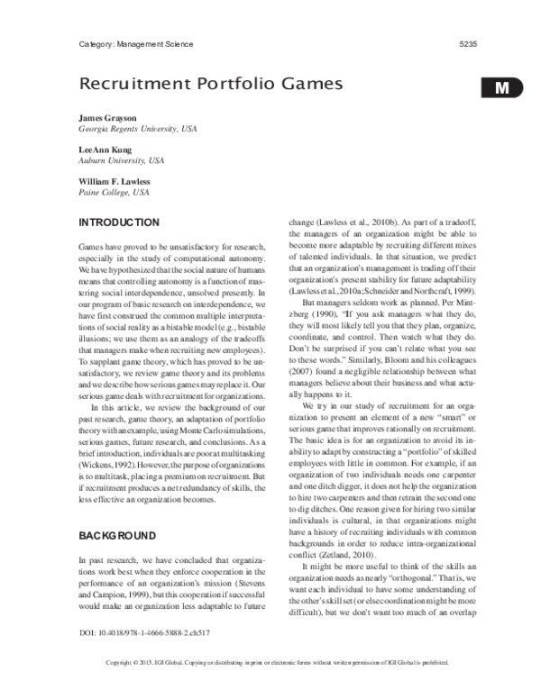 (PDF) Recruitment Portfolio Games