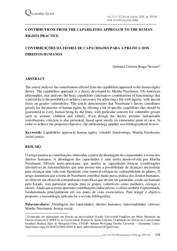 (PDF) Contributions from the capabilities approach to the human rights ...