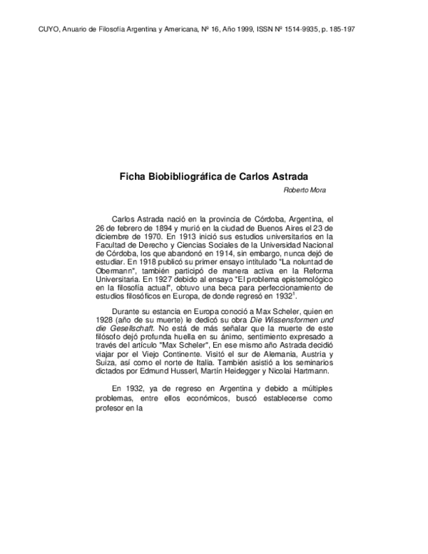 (PDF) Ficha bibliográfica de Carlos Astrada