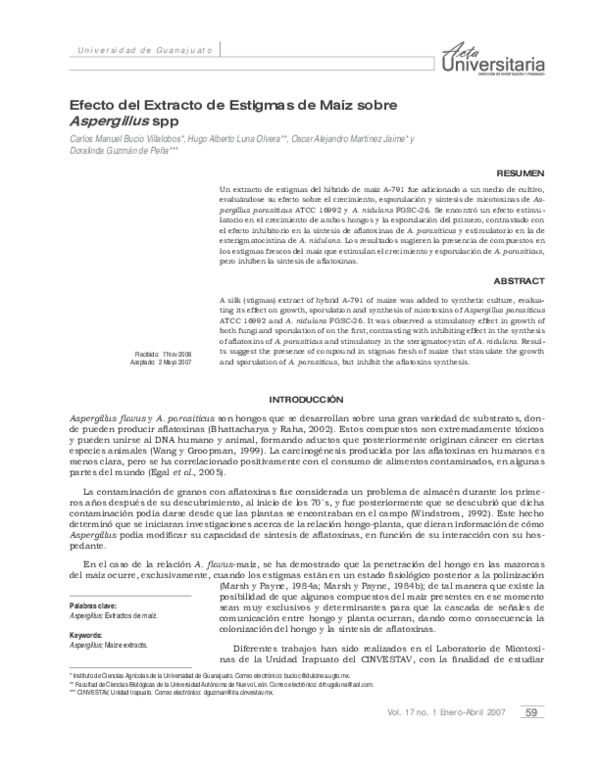 (PDF) Efecto del Extracto de Estigmas de Maíz sobre Aspergillus spp