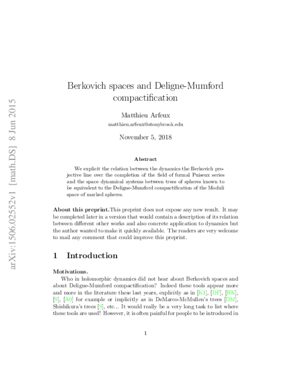 Pdf Berkovich Spaces And Deligne Mumford Compactification Matthieu Arfeux