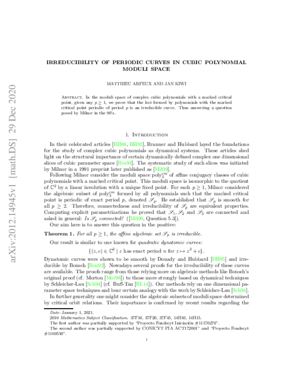 Pdf Irreducibility Of Periodic Curves In Cubic Polynomial Moduli Space