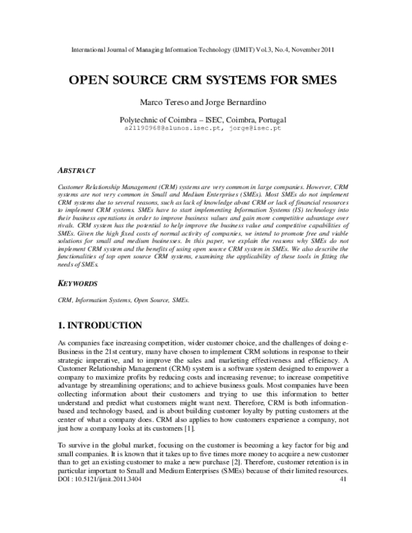 (PDF) Open Source CRM Systems for SMEs
